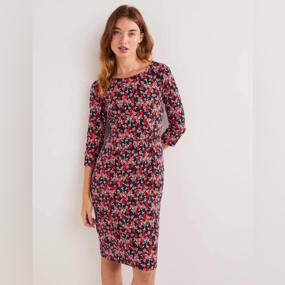 Boden Penny Jersey Dress, 14l, Color: Cherry Red & Ab… - Gem